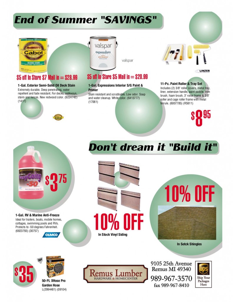 Monthly Specials | Remus Lumber Company